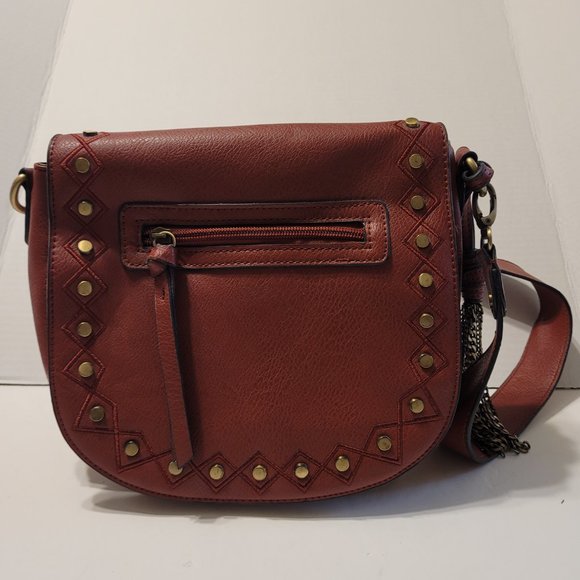 Gal | Bags | Gal Womens Burgundy Leather Studded Crossbody Shoulder ...